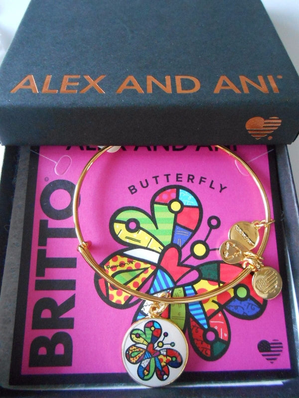Alex and Ani Art Infusion Necklace Charm | Romero Britto (Gold-Butterf ...
