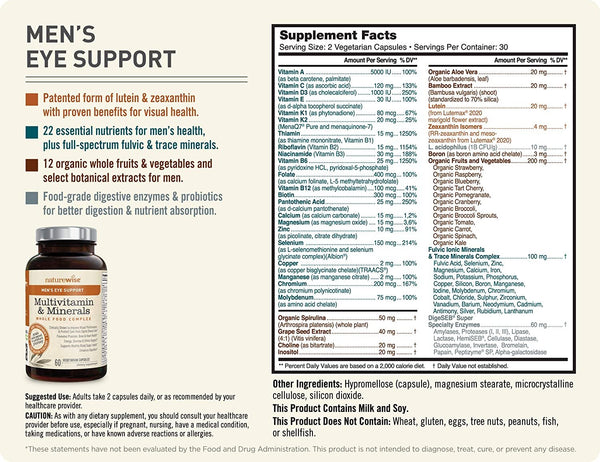 NatureWise Men's Eye Support Whole Food Multivitamin for Eye Health, B ...